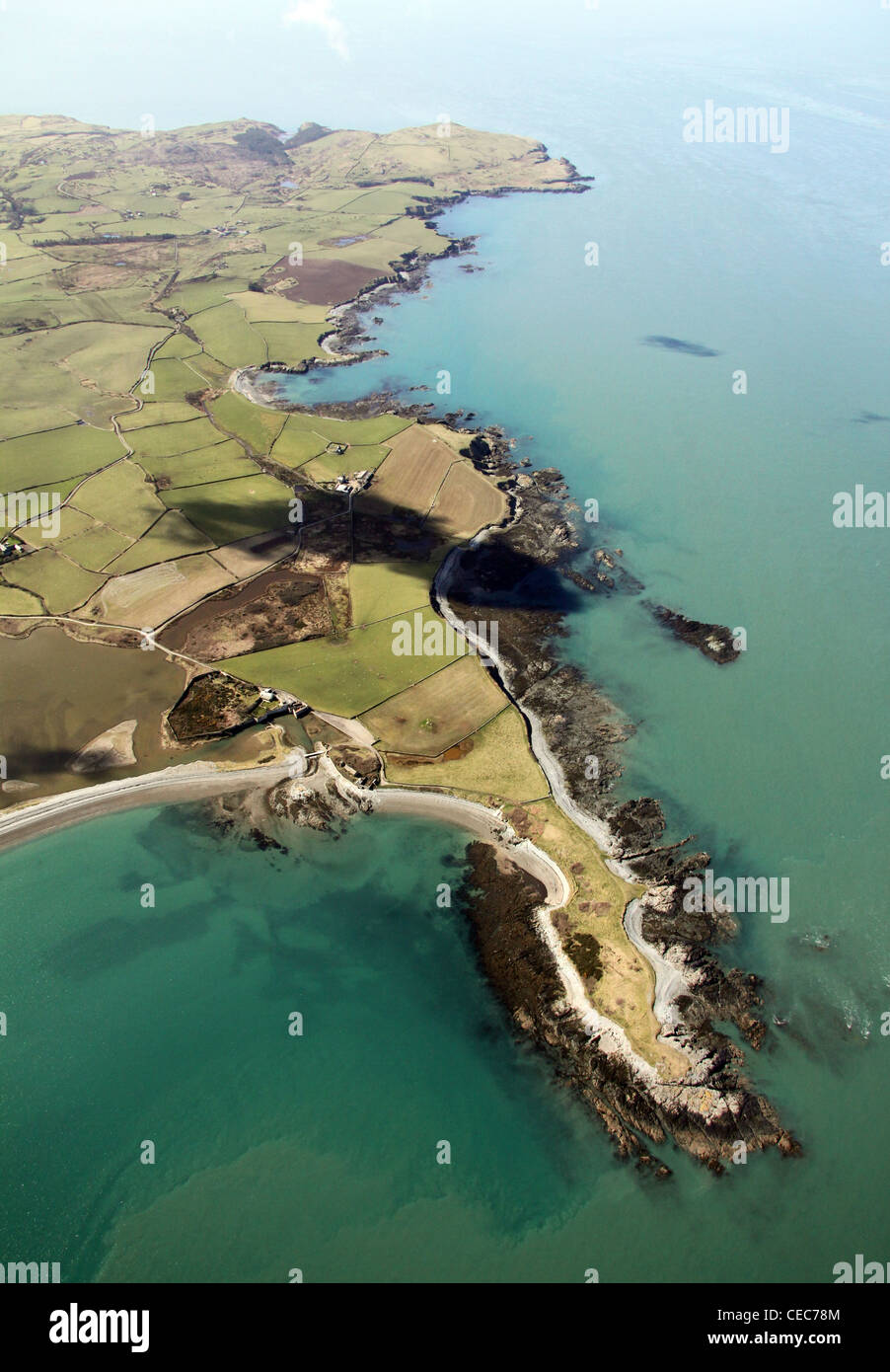 Aerial image of Bryn Aber Car Park at Cemlyn Bay, Anglesey, North Wales ...
