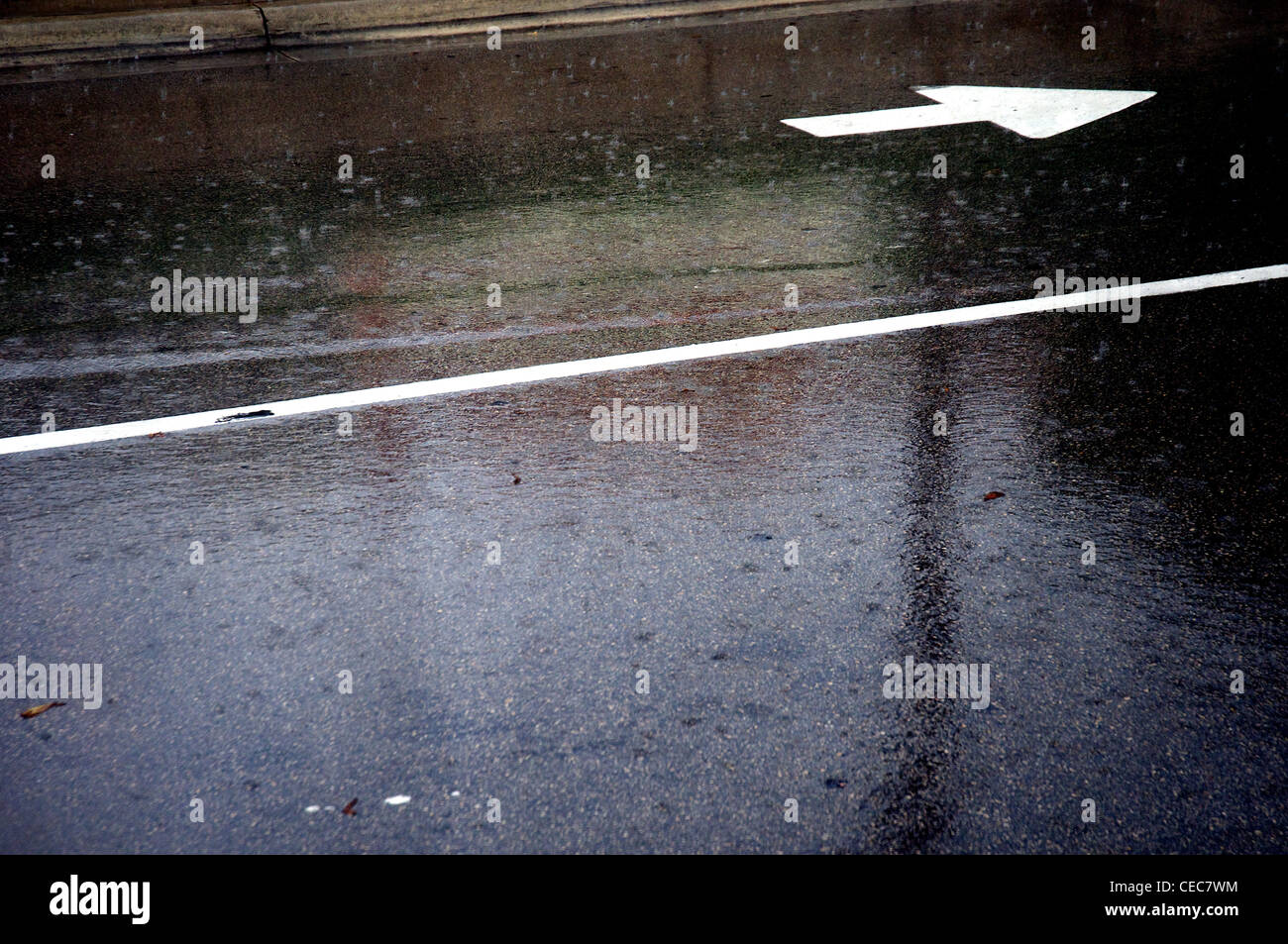 Road with an arrow and rain in the city of Miami Stock Photo - Alamy