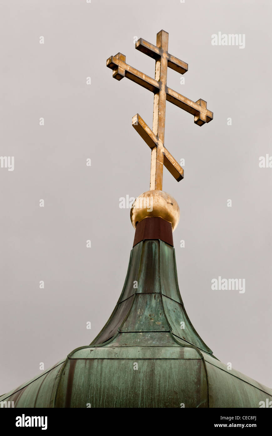 The cross atop this Russian Orthodox church in Sitka, Alaska is a ...