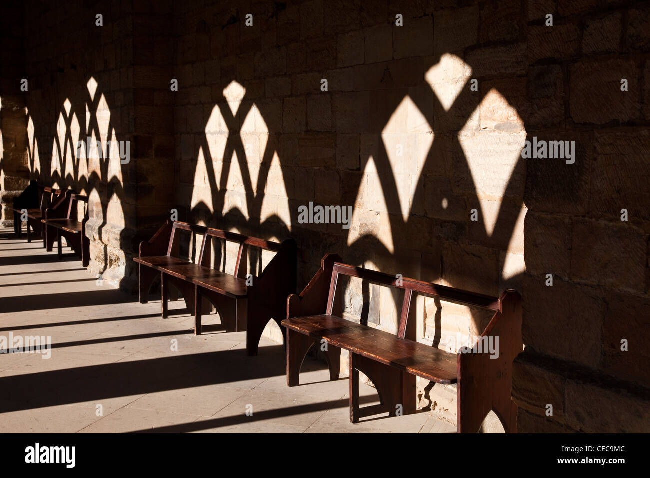Shadows on Cathedral cloisters wall Stock Photo - Alamy