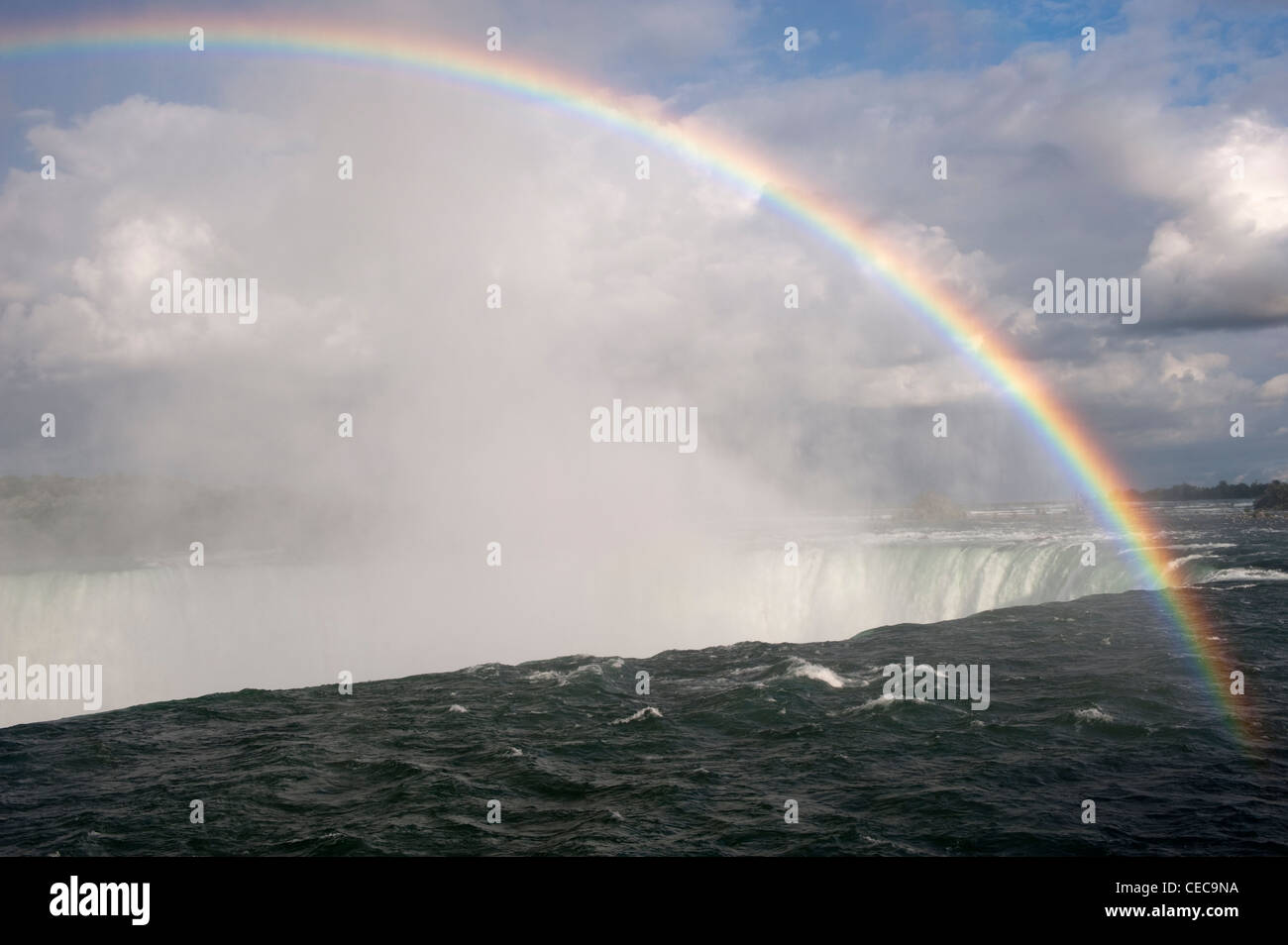Rainbow forming in spray over the Horseshoe Falls at Niagara Falls ...