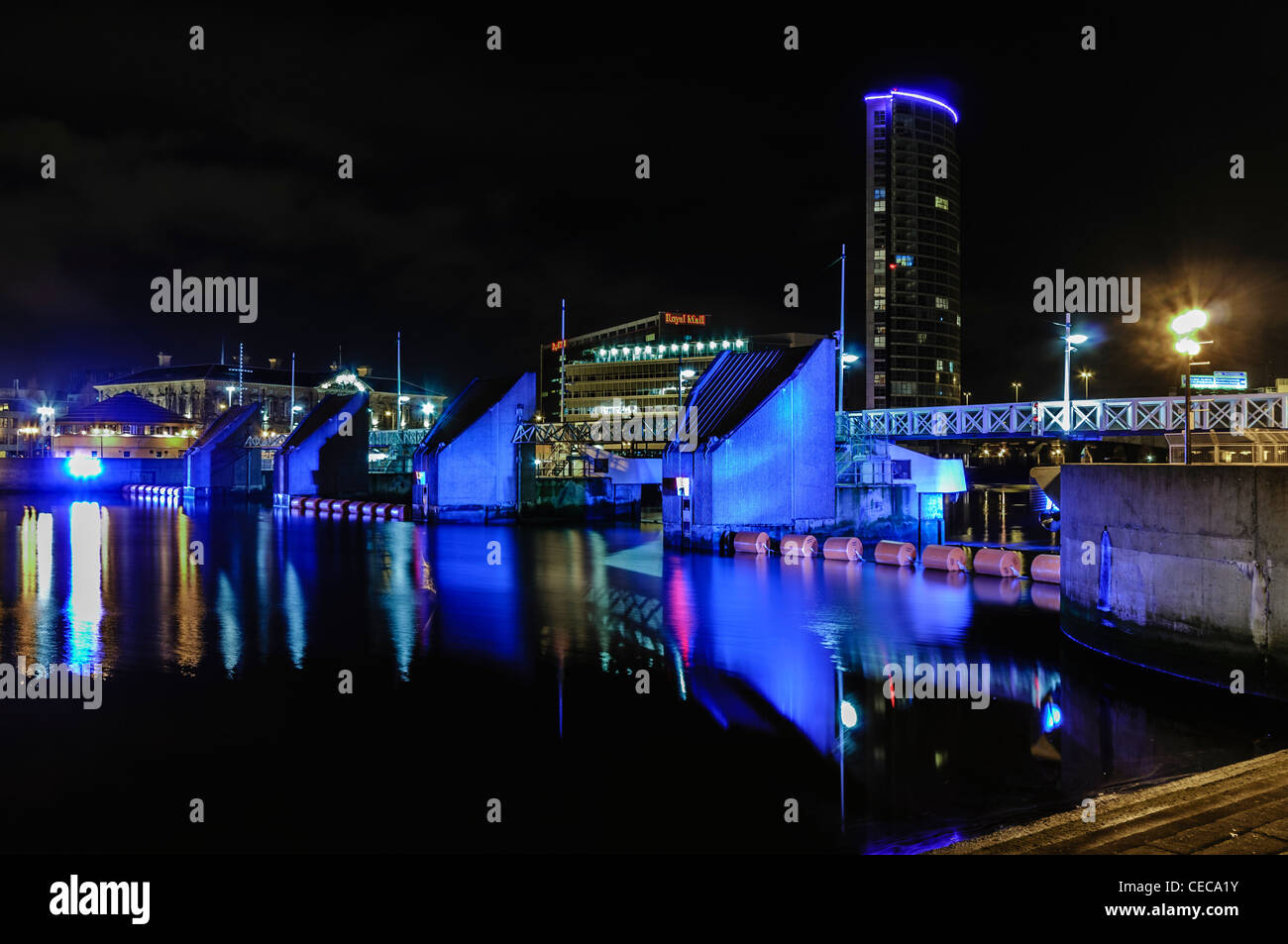 Belfast Lagan Weir at night Stock Photo - Alamy