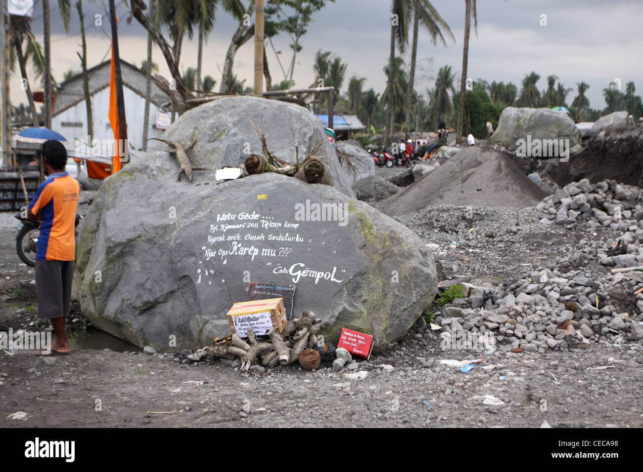 Lahar damage village from Mt. Merapi volcano eruption Yogyakarta ...