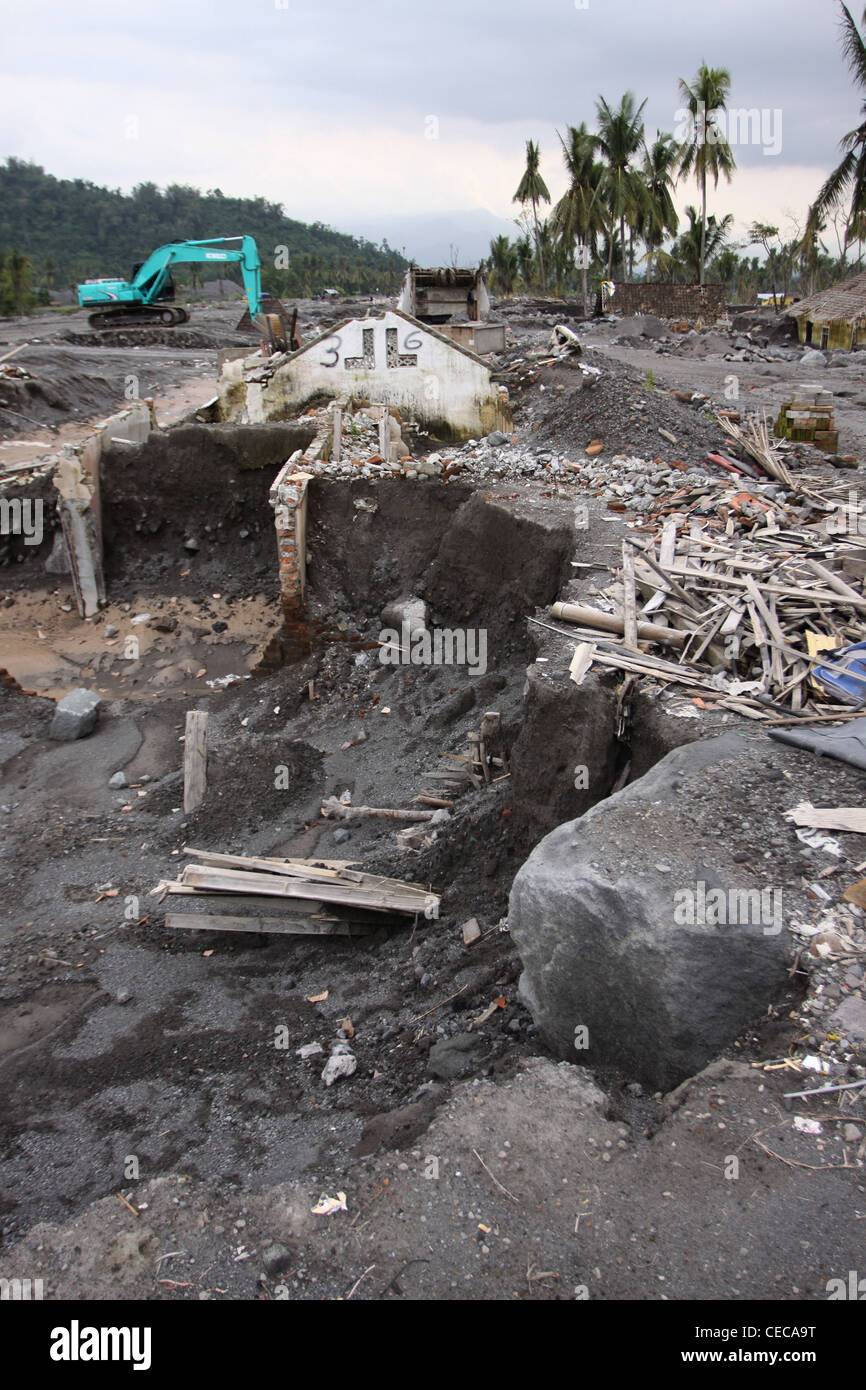 Lahar damage village from Mt. Merapi volcano eruption Yogyakarta ...