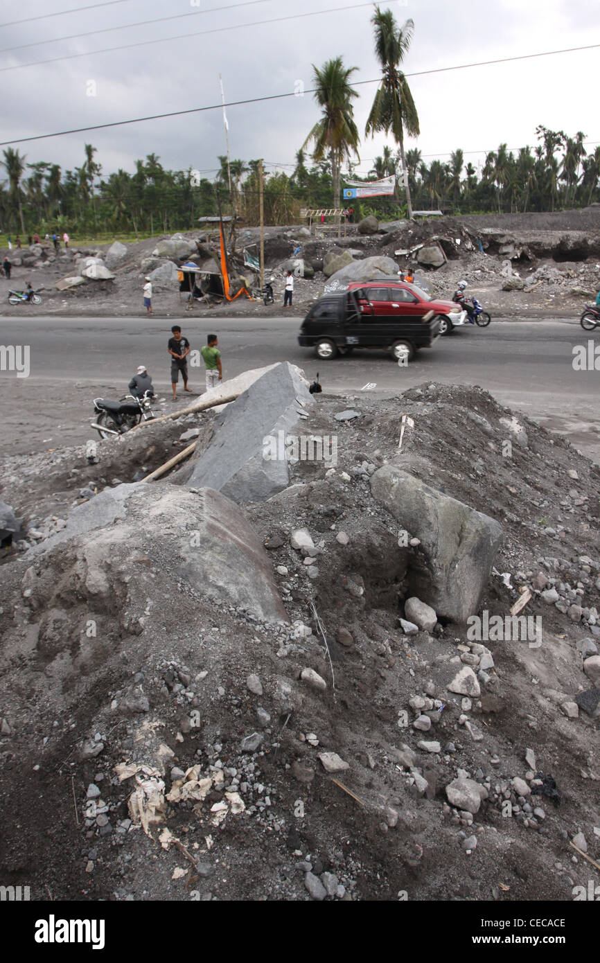 Lahar damage village from Mt. Merapi volcano eruption Yogyakarta ...