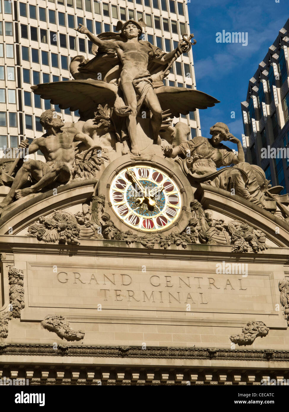 The facade of Grand Central Terminal features a transportation ...