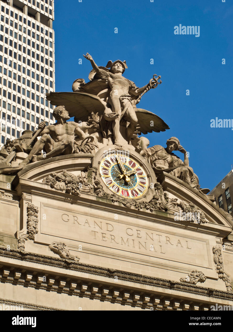 The facade of Grand Central Terminal features a transportation ...