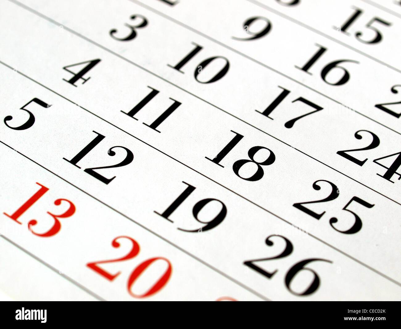 Detail of dates on a calendar page Stock Photo - Alamy