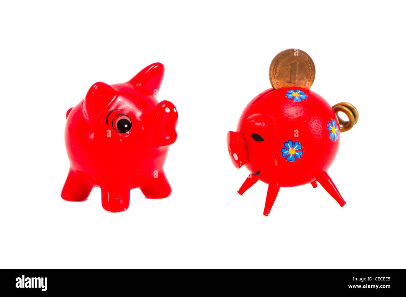 isolated on white two red piggy-banks Stock Photo - Alamy