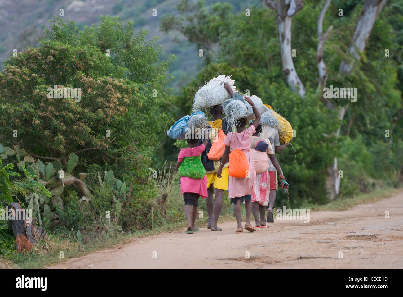 Villagers walking on the road, Fort Dauphin, Toliara, Madagascar Stock ...