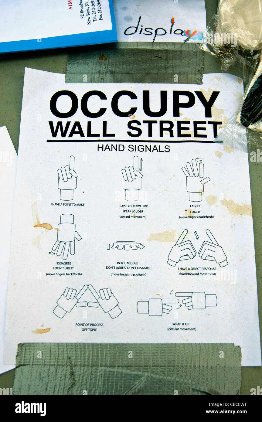 New York: New York City, Occupy Wall Street Protests, Hand Signals sign ...