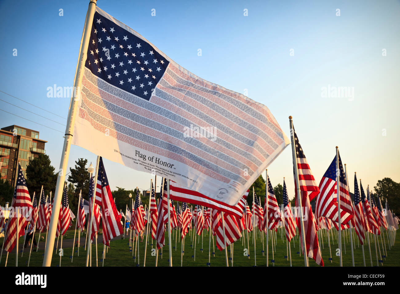 USA, Oregon, Salem, Flag of Honor (TM) and American Flags at a ...