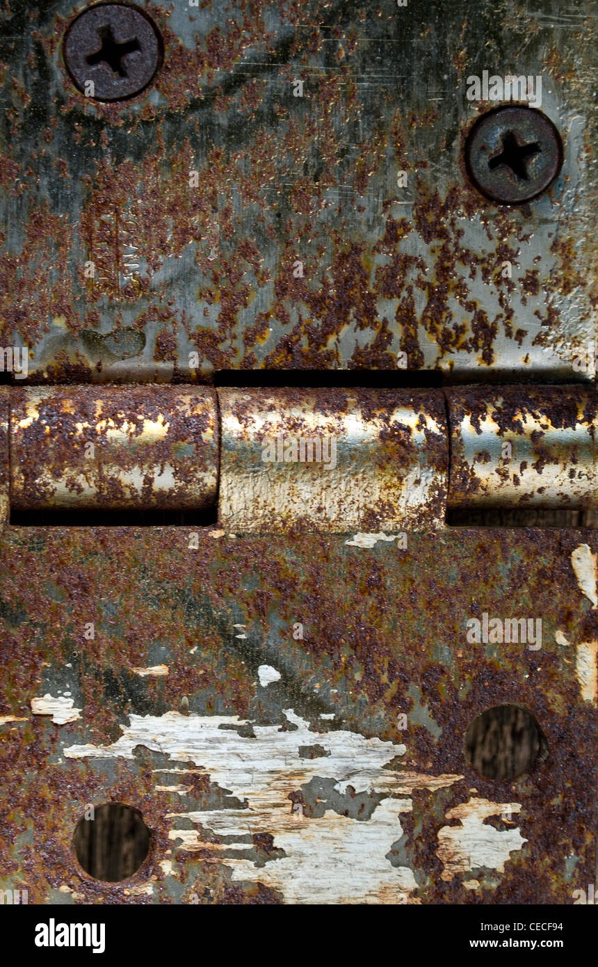 A texture hinge of metal, with screws, and scratched wooden background ...