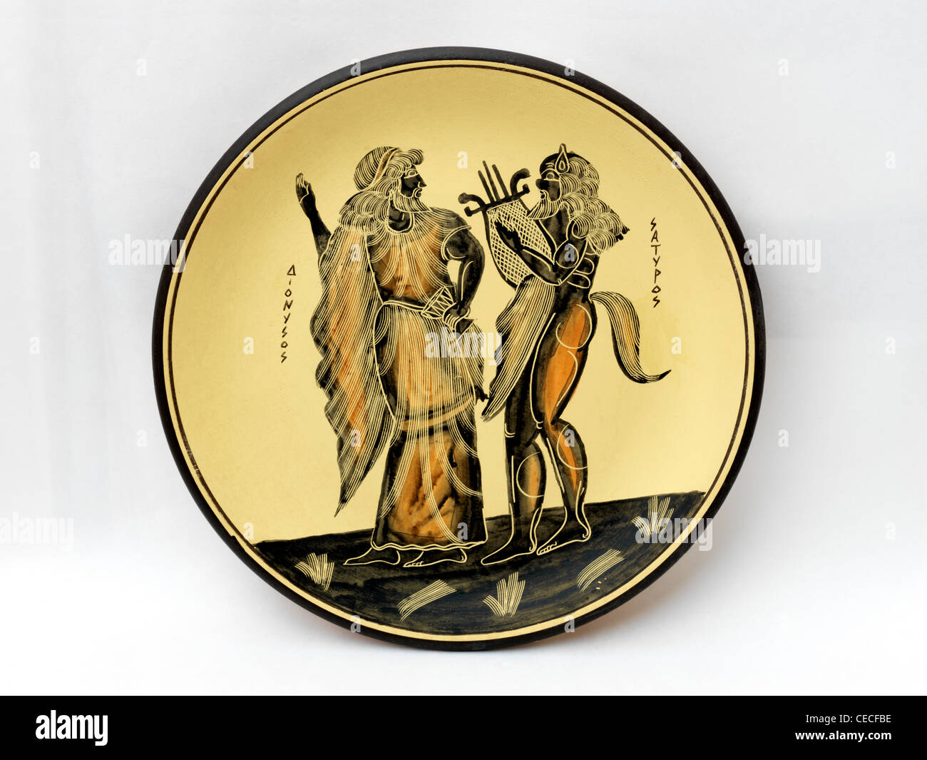Greek Plate Depicting Greek God Dionysus And Satyros Stock Photo - Alamy