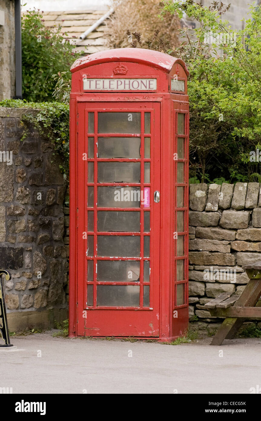 Traditional, iconic, red telephone box (kiosk no 6 or K6) an amenity in ...