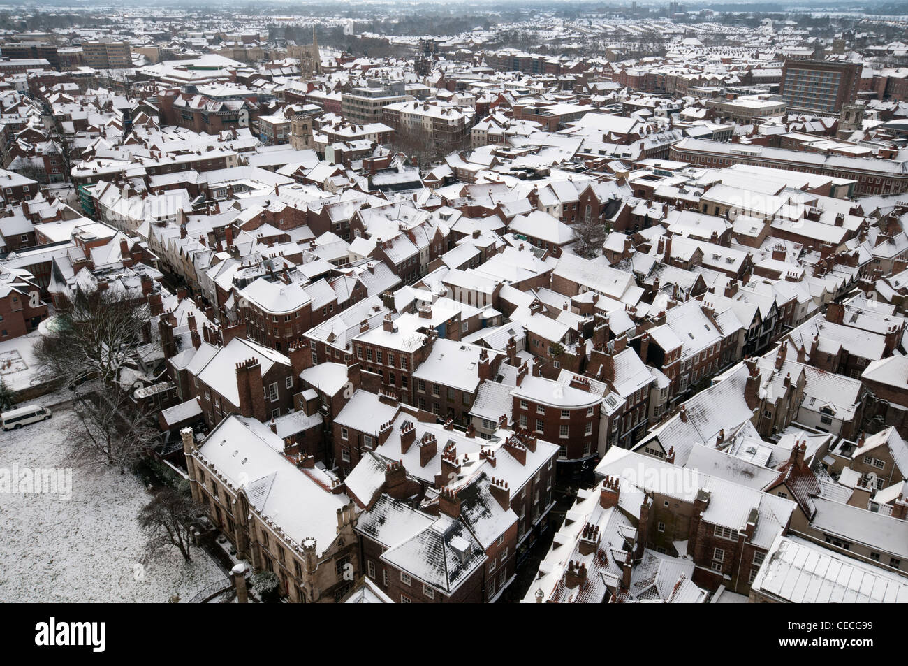 Looking out over the city of York in winter from the top of York ...