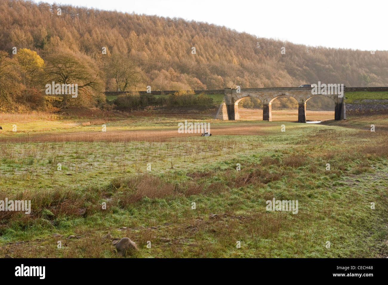 Parched bed of Lindley Wood Reservoir (low water level & drought ...