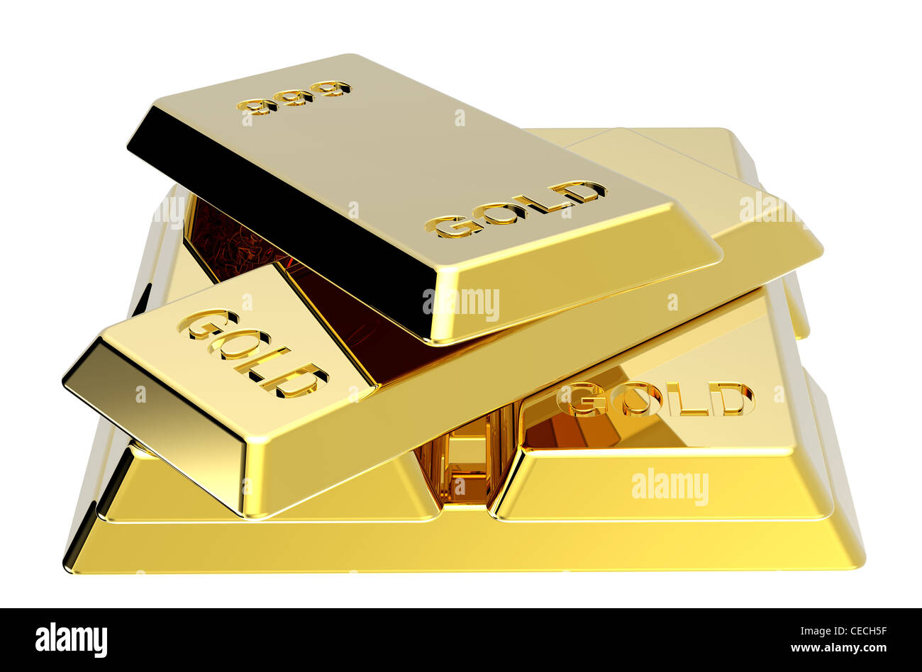 Gold ingots isolated on white Stock Photo - Alamy