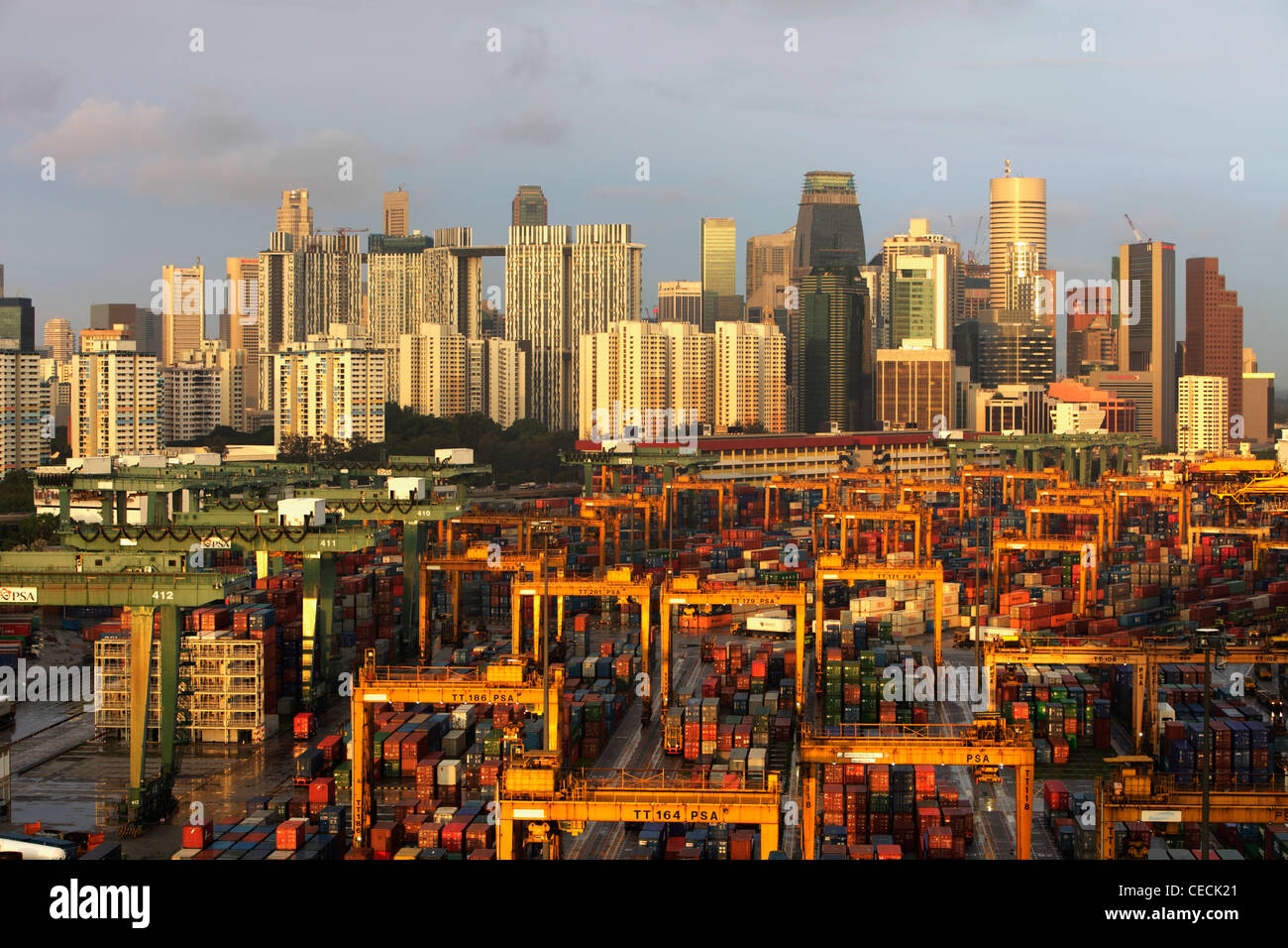 Singapore skyline with the Shipping Port in foreground Stock Photo - Alamy