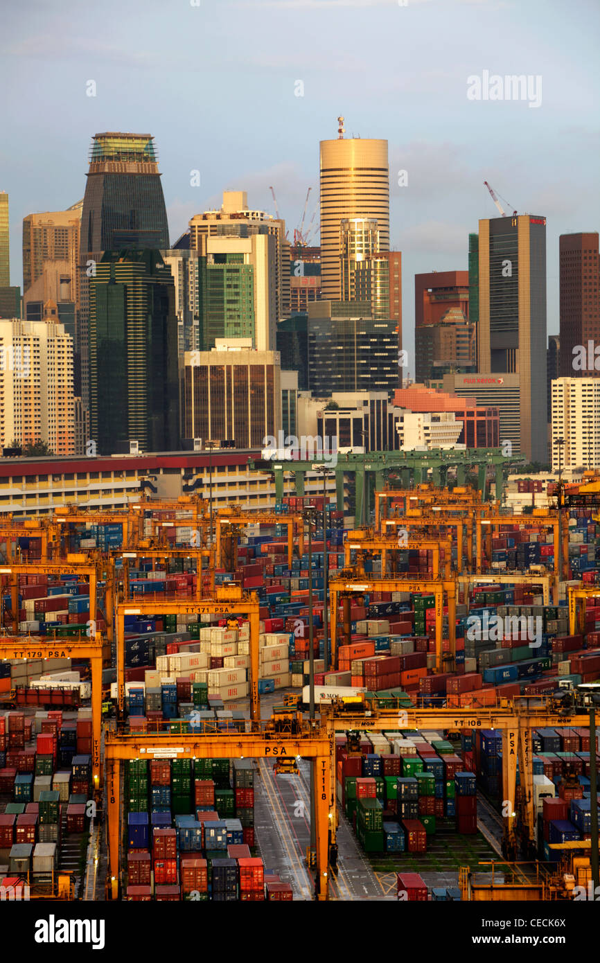 Singapore skyline with shipping containers in foreground Stock Photo ...