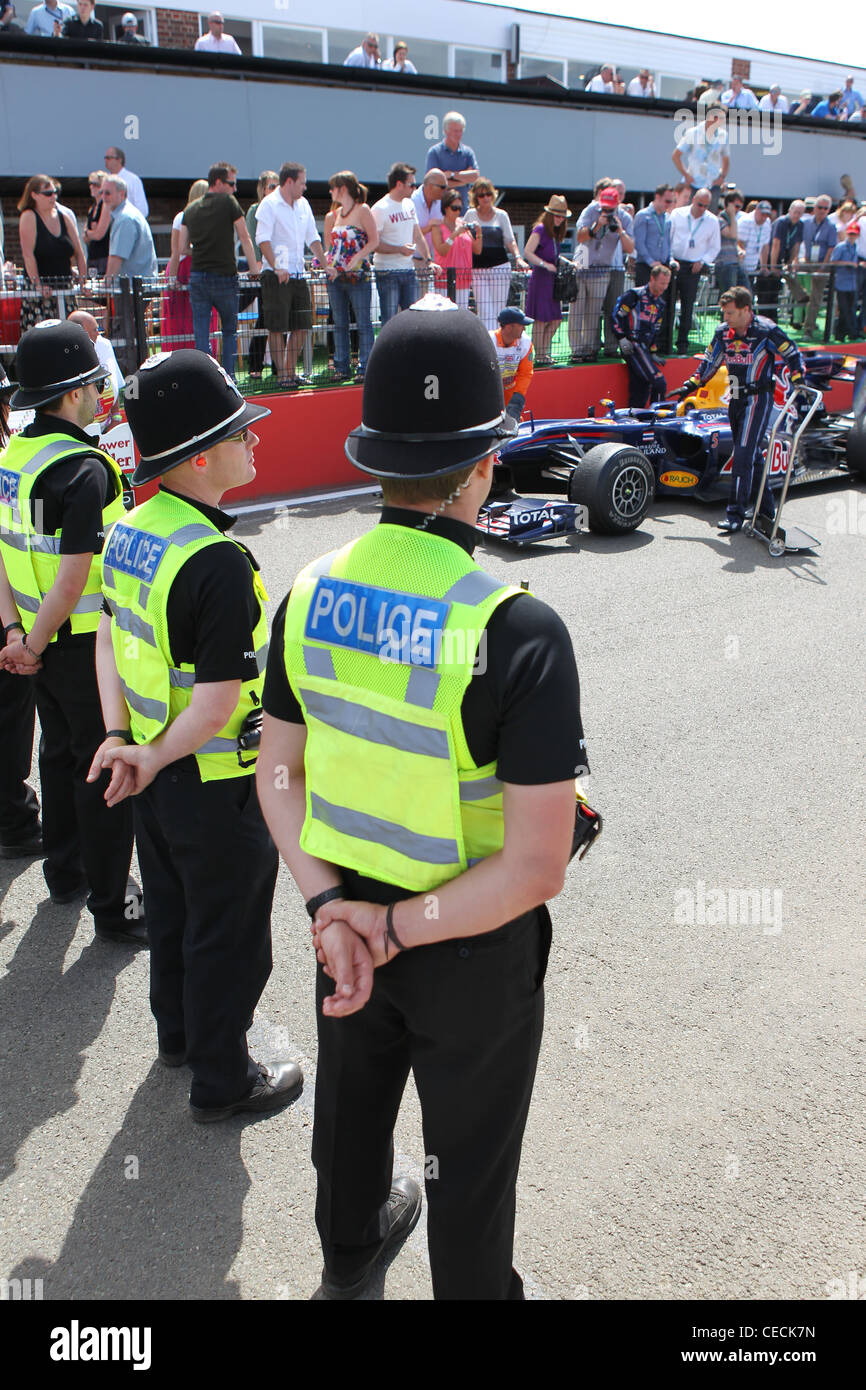 Police guarding the entrance to the Pit lane at Silverstone during the ...