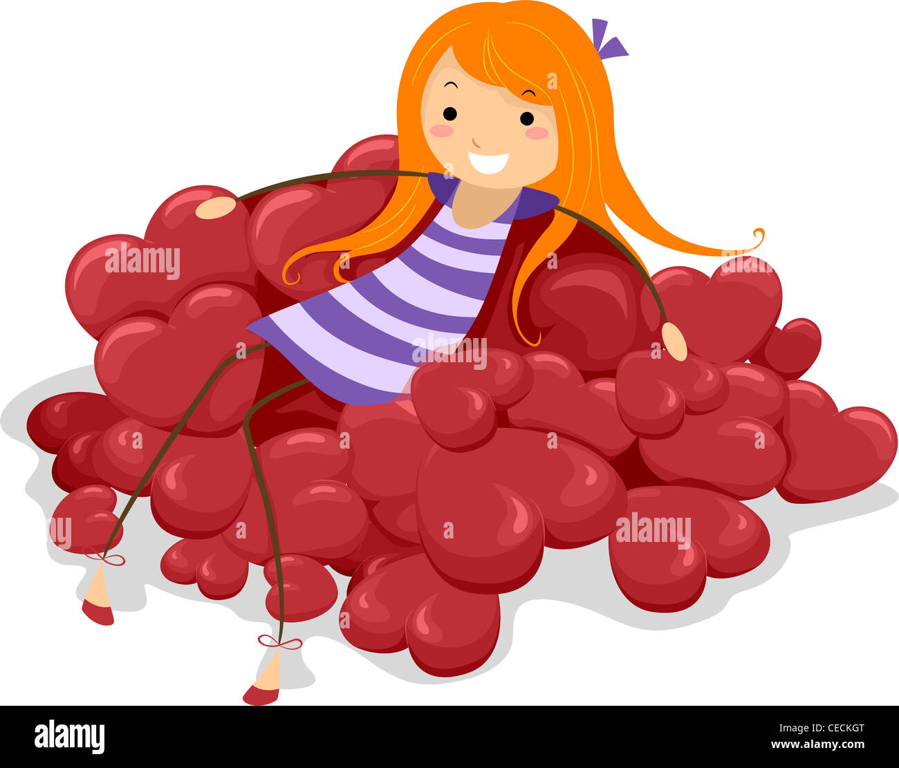 Illustration of a Girl Leaning Against a Pile of Hearts Stock Photo - Alamy