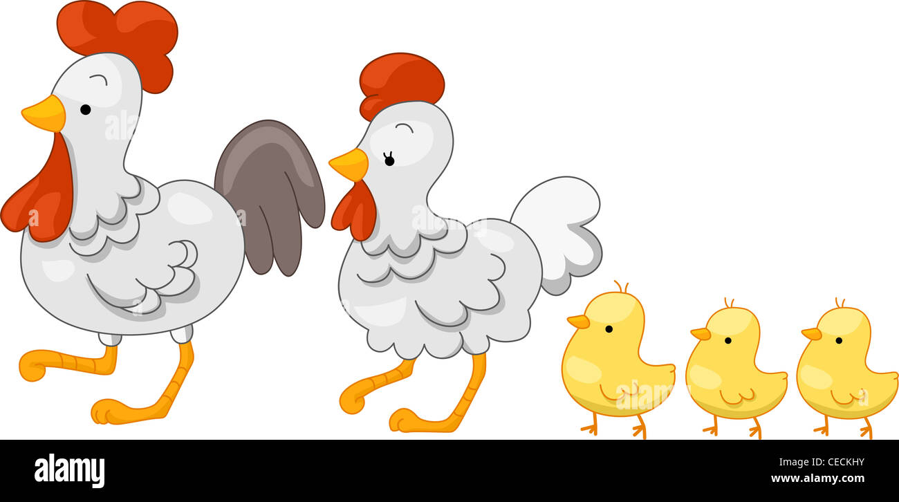 Illustration Featuring a Family of Chickens Stock Photo - Alamy