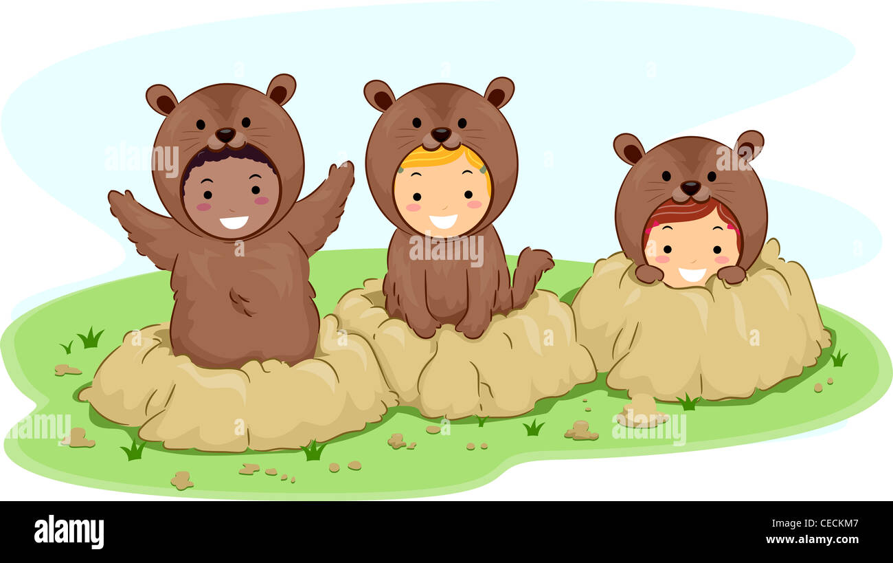 Illustration of Kids Dressed in Groundhog Costumes Stock Photo - Alamy