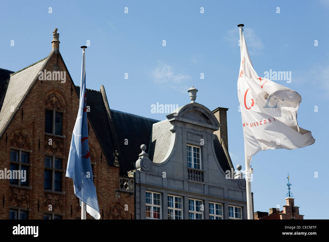 Flags Flying on Market Square, Bruges Belgium Stock Photo - Alamy