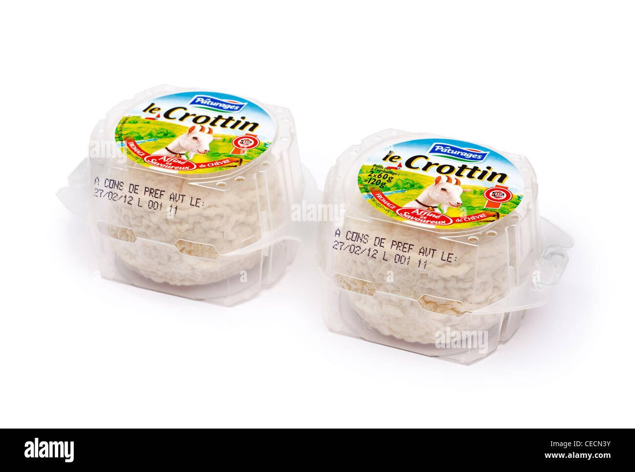 Le Crottin - French goats cheese on white background Stock Photo - Alamy