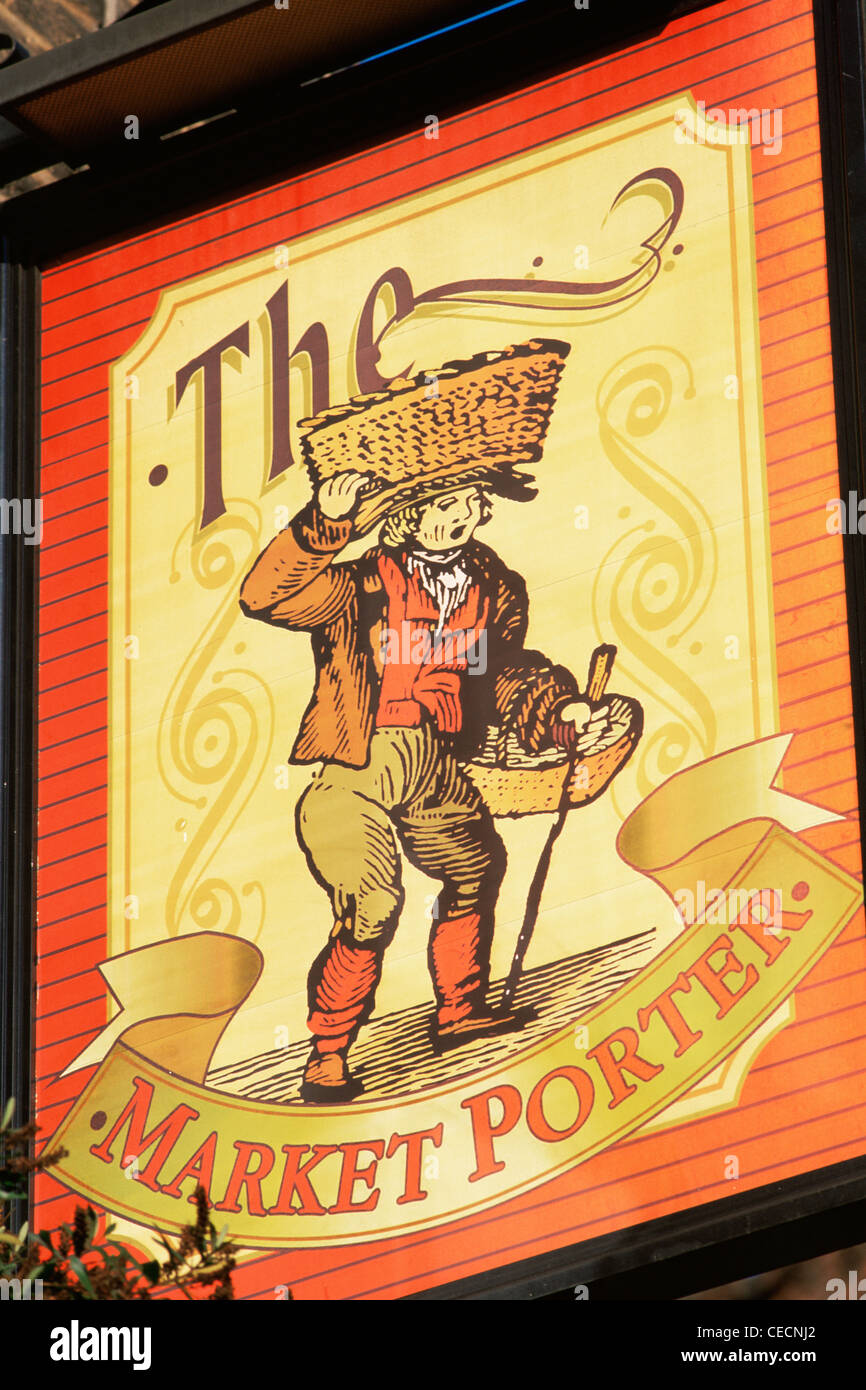 England, London, The Market Porter Pub Sign at Borough Market Stock ...
