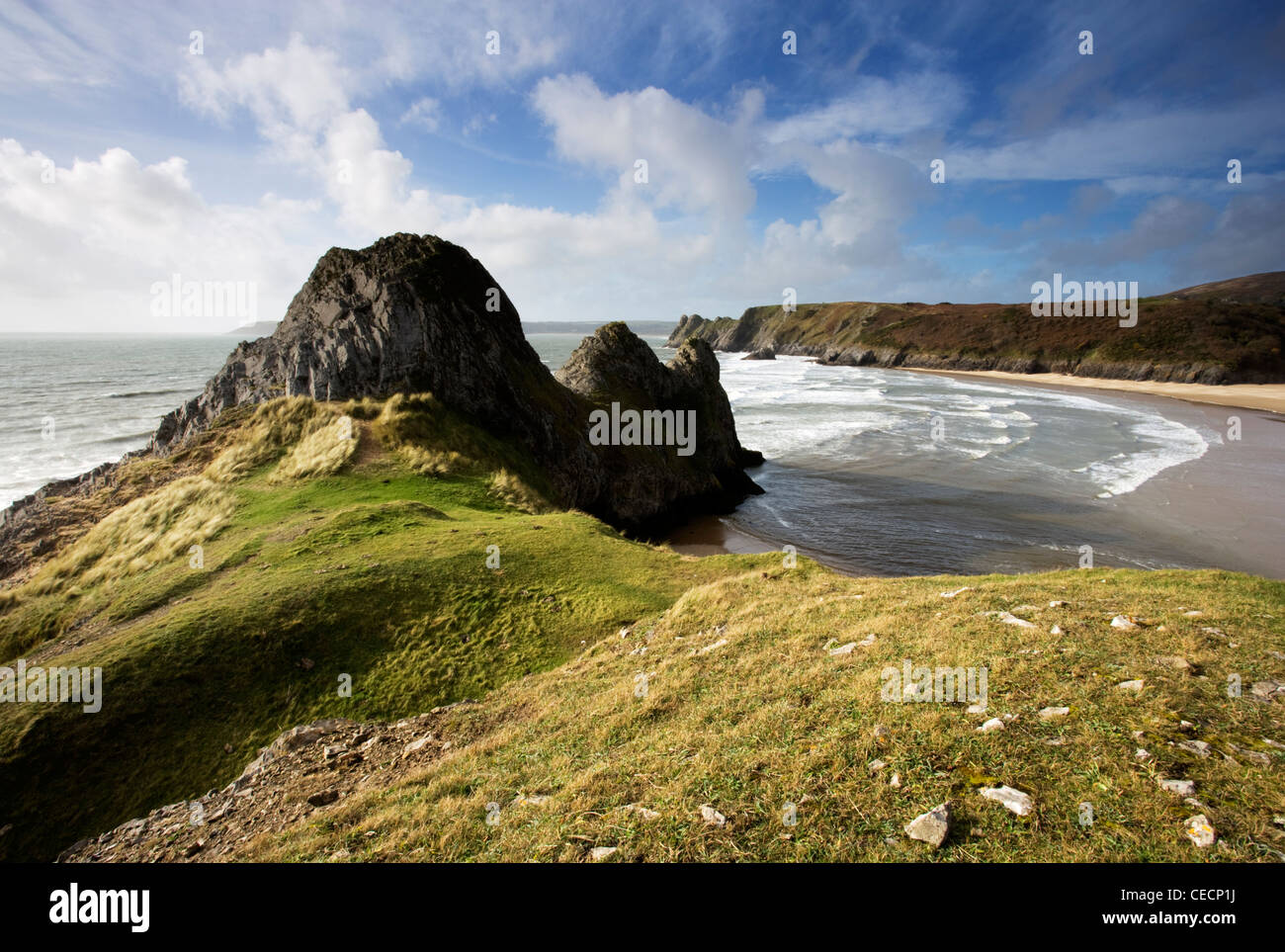View over Three Cliffs Bay on the Gower Peninsular, Wales Stock Photo ...