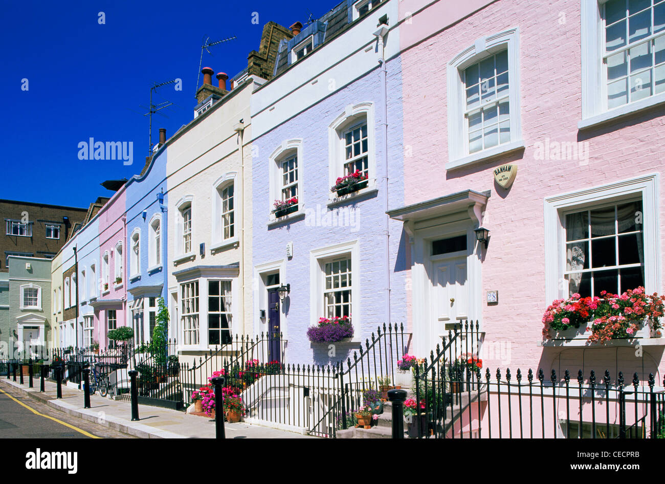 England, London, Chelsea, Bywater Street, Colourful Houses Stock Photo ...