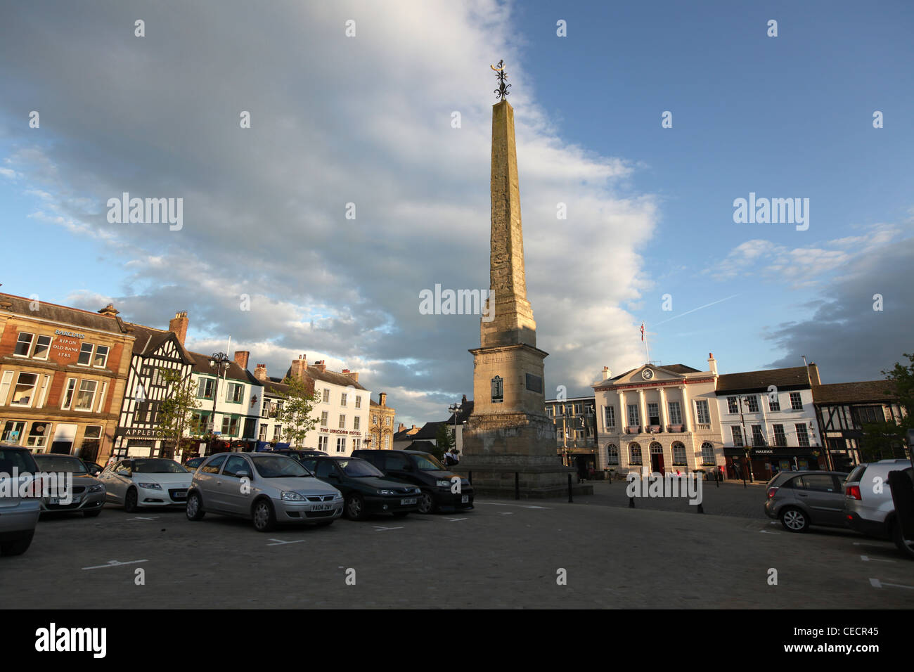 Obelisk in Ripon Market Place in front of the City Hall, Ripon, North ...