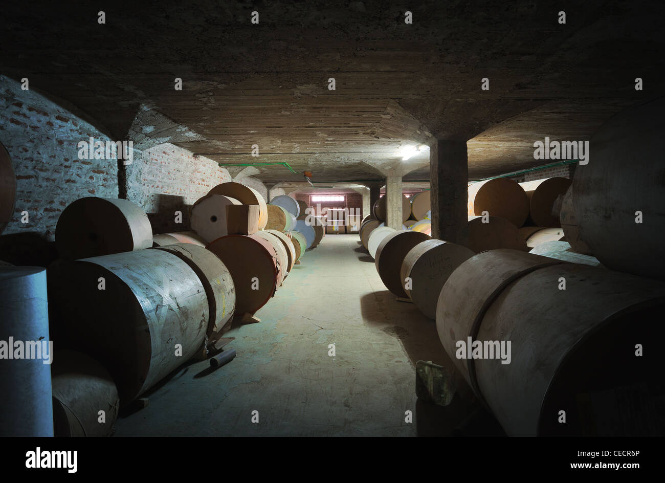Interior of a warehouse in a printing factory, raw materials in stock ...