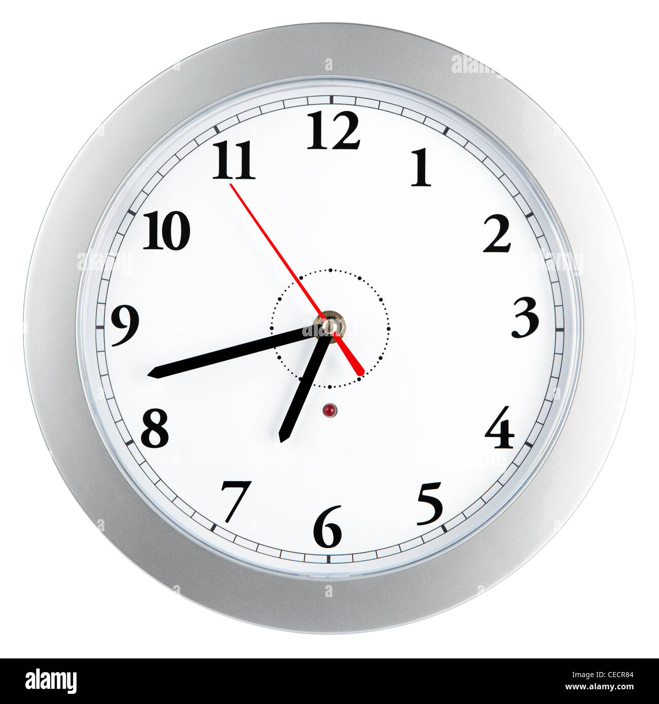 Simple modern wall clock in silver color frame, isolated on white ...