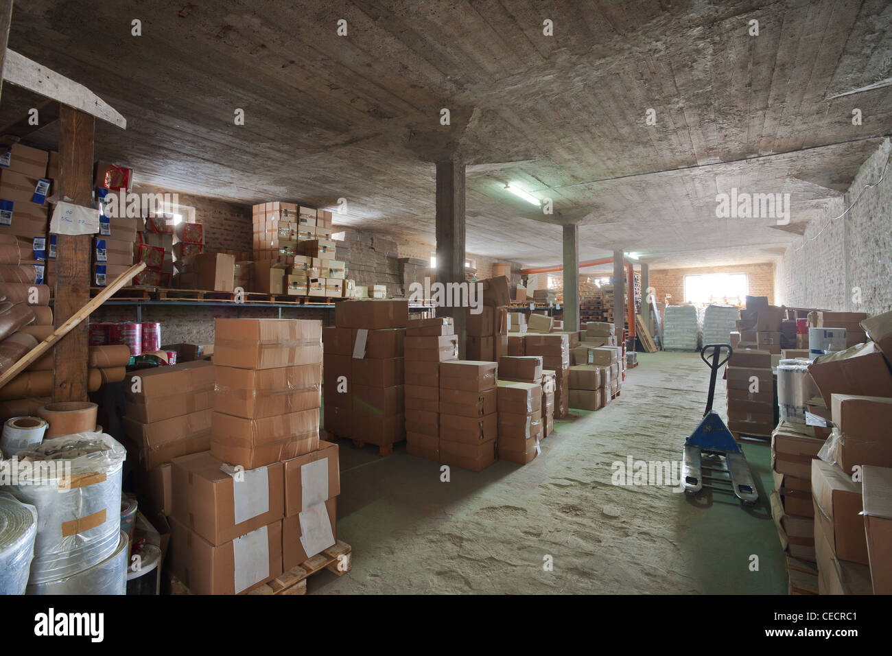 Interior of a warehouse in a printing factory, raw materials in stock ...