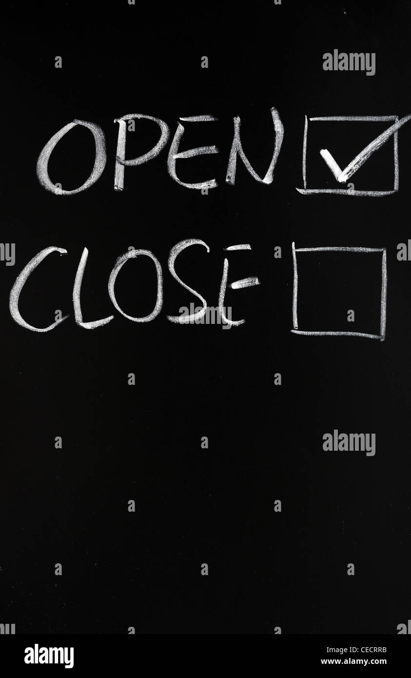 Open and close checkboxes on blackboard, with open checked Stock Photo ...