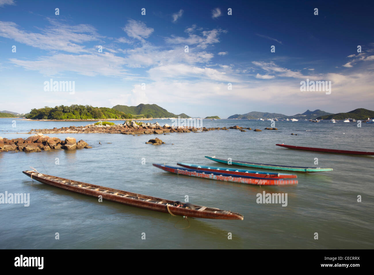 Dragon boats in Sai Kung harbour, New Territories, Hong Kong, China Stock Photo - Alamy
