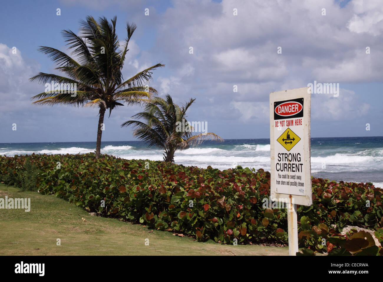 Barbados atlantic caribbean waves warning sign current hi-res stock ...