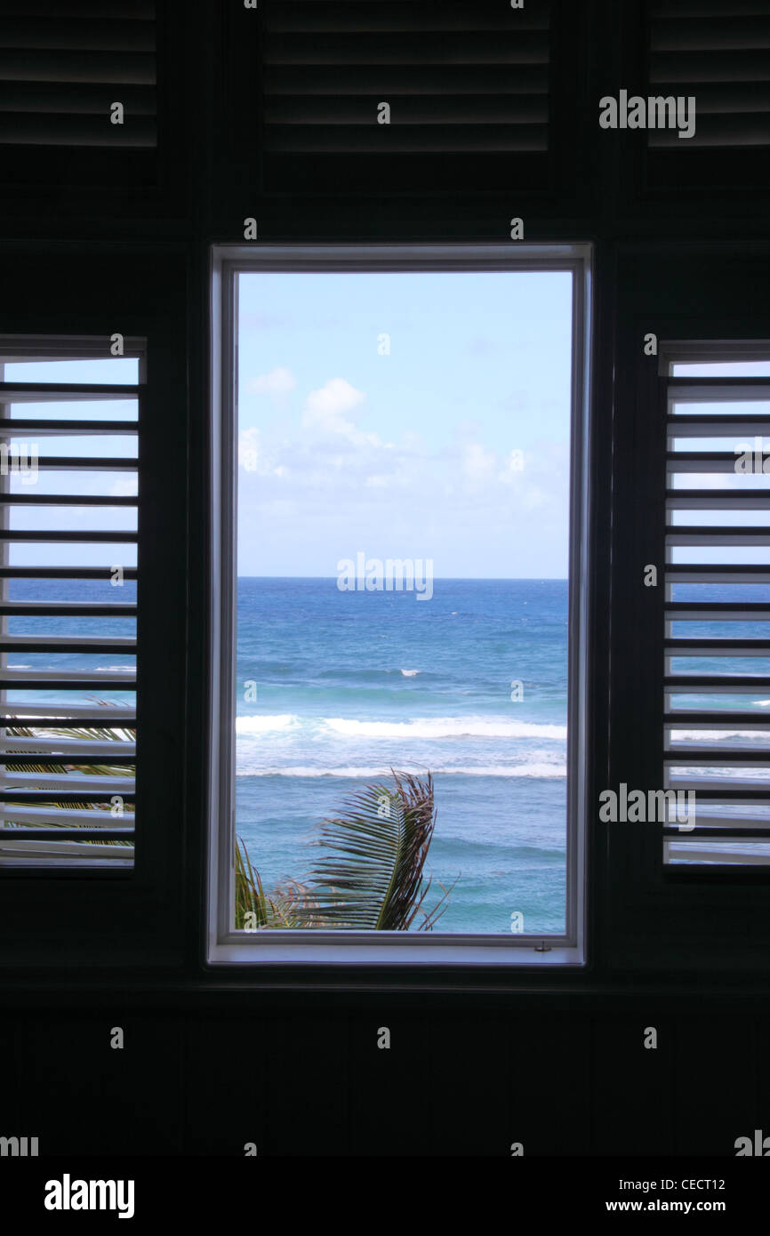 A window looking out onto the Atlantic Ocean on the east side of ...