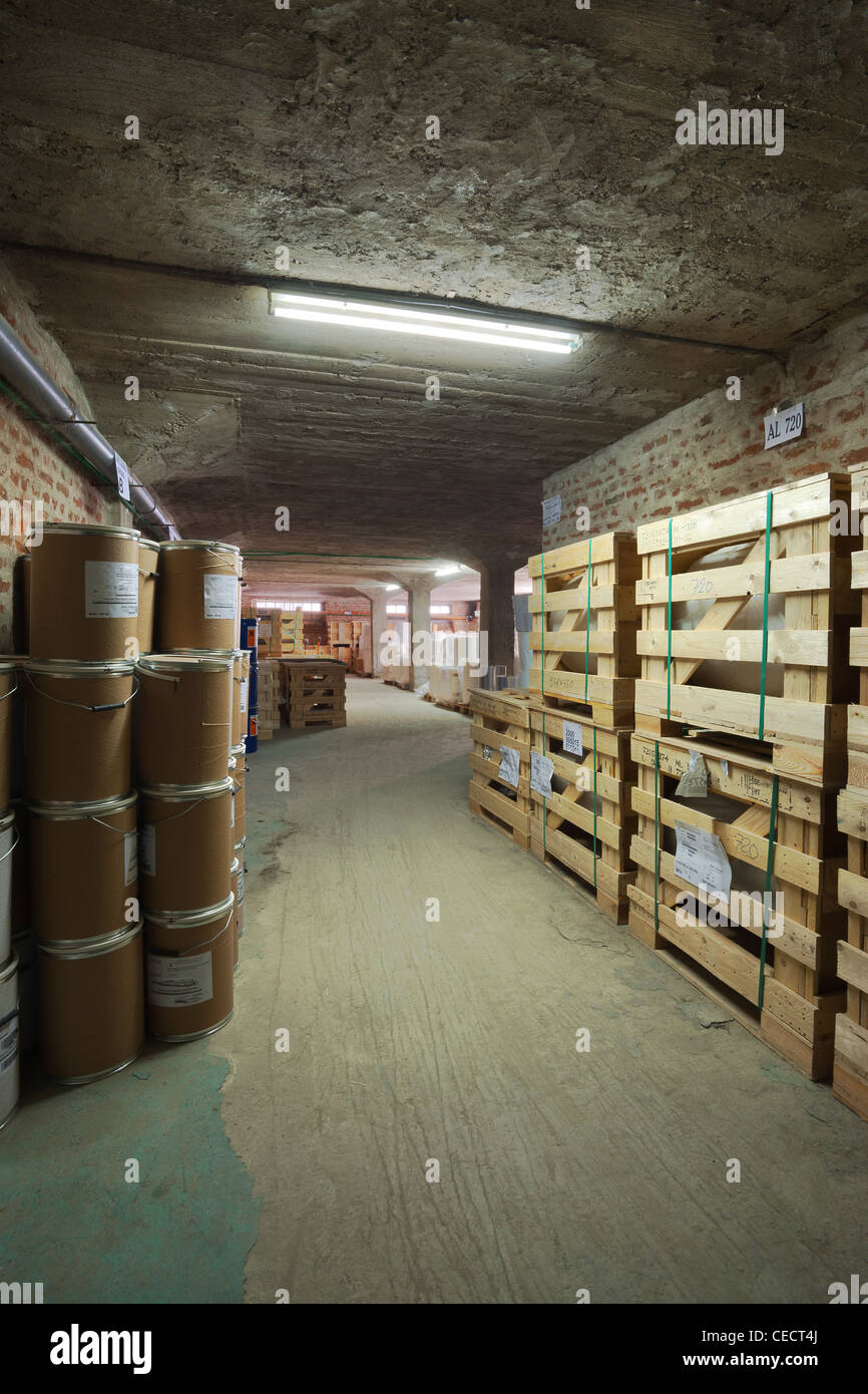 Interior of a warehouse in a printing factory, raw materials in stock ...