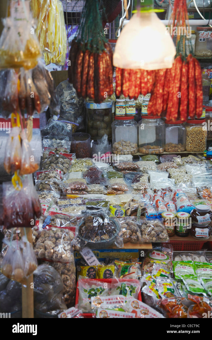 Dried food stall at wet market, Wan Chai, Hong Kong, China Stock Photo ...