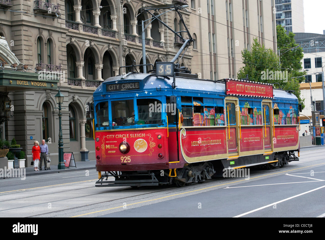The number 35 City Circle tram in its Christmas livery, in Melbourne ...