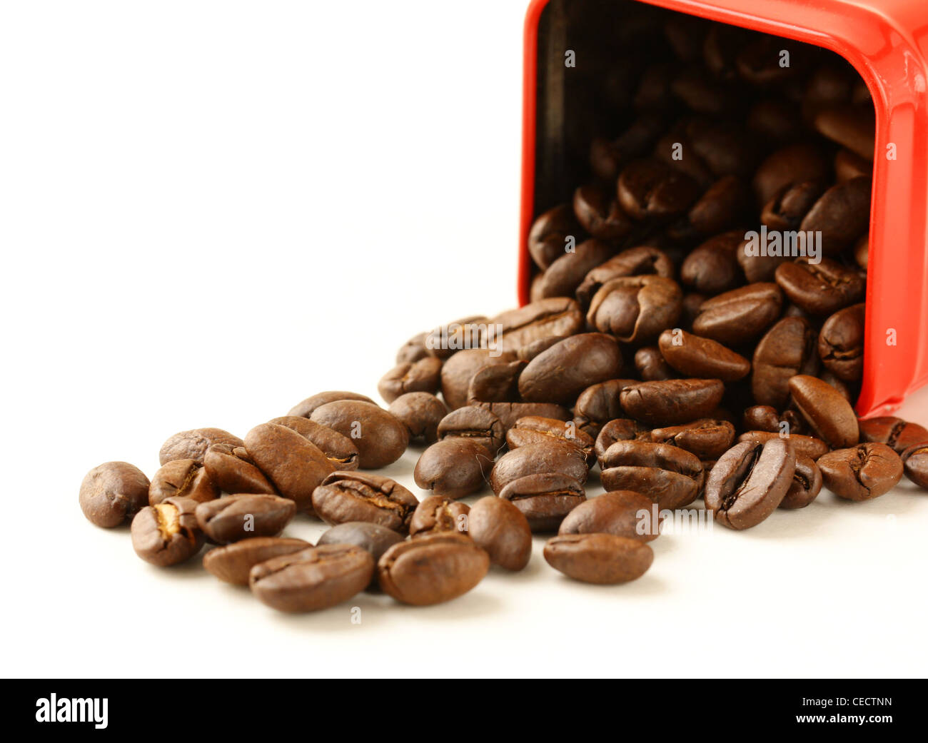 Fresh aromatic coffee beans in a metal red coffee box Stock Photo - Alamy