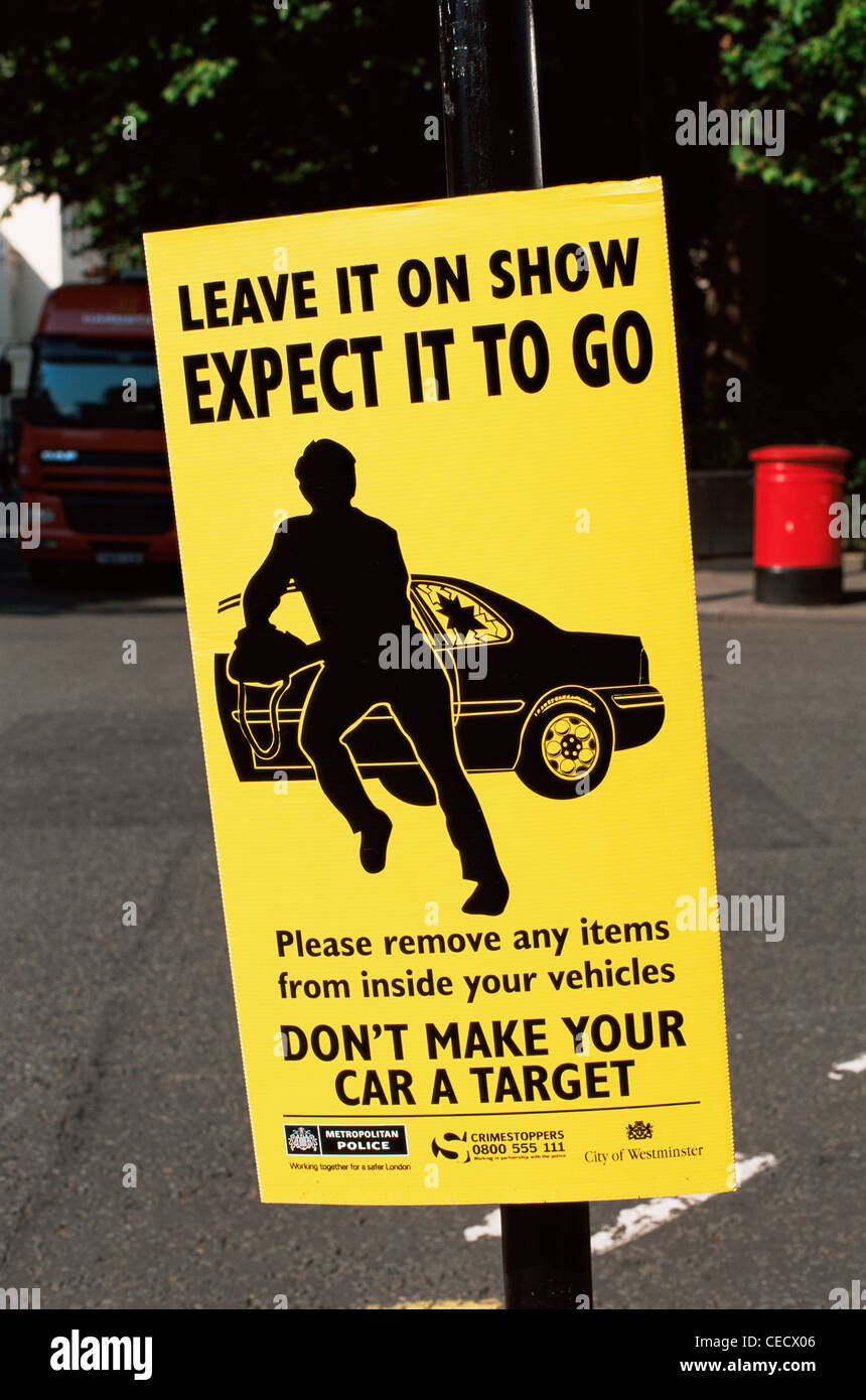 England, London, Crime Prevention Street Sign Stock Photo - Alamy