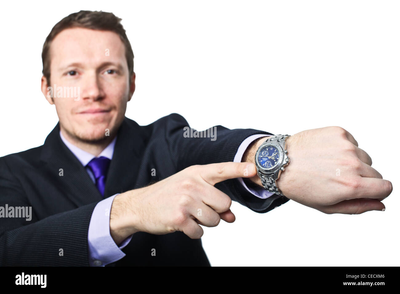caucasian businessman show the time Stock Photo - Alamy