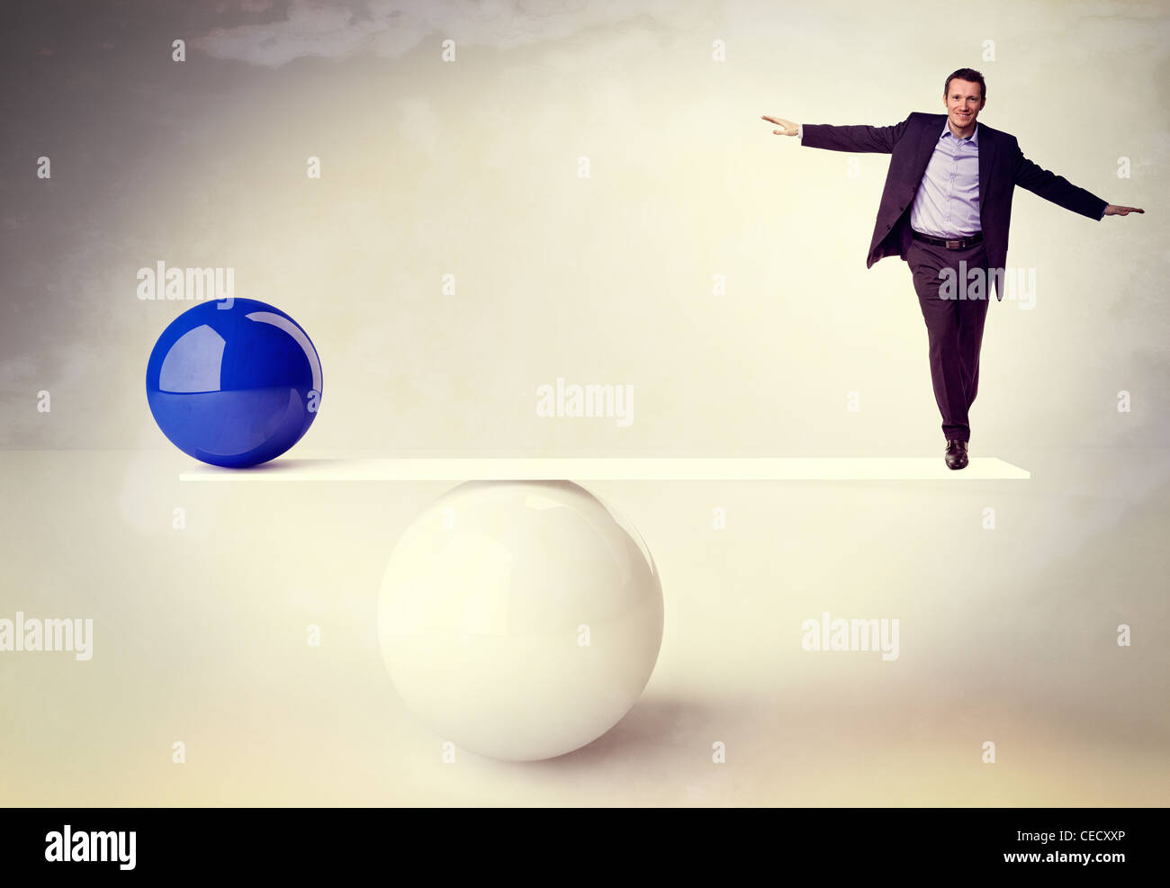 3d image of ball rendering in false balance and businessman Stock Photo ...