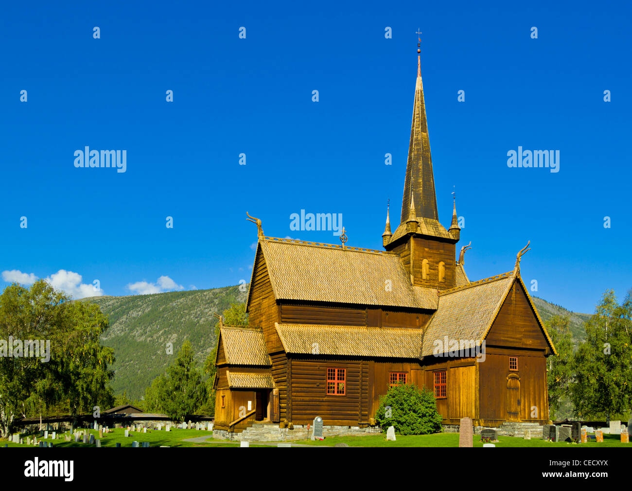 Stave church of lom with graveyard hi-res stock photography and images ...
