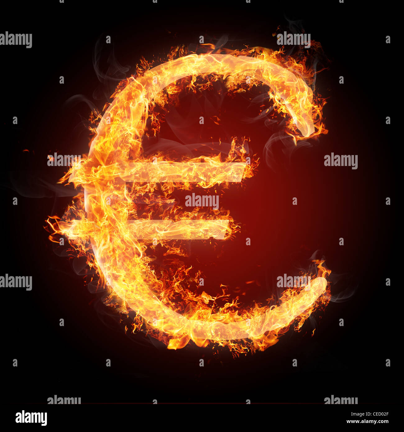 Letters and symbols in fire - EURO sign Stock Photo - Alamy